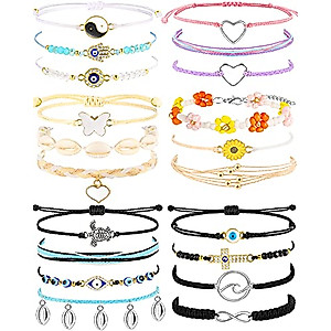 YEEZII 20 Pieces String Bracelets for Women Teen Girls, Boho Waterproof Adjustable Evil Eye Bracelets Pack, Cute Mexican Handmade Friendship Bracelets Preppy Jewelry