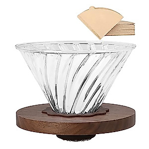 Lalord Pour Over Coffee Dripper with 100 pcs V60 Paper Filter, Walnut Handle and Borosilicate Glass, V60 Glass Coffee Dripper, Hold for 1-4 Cups