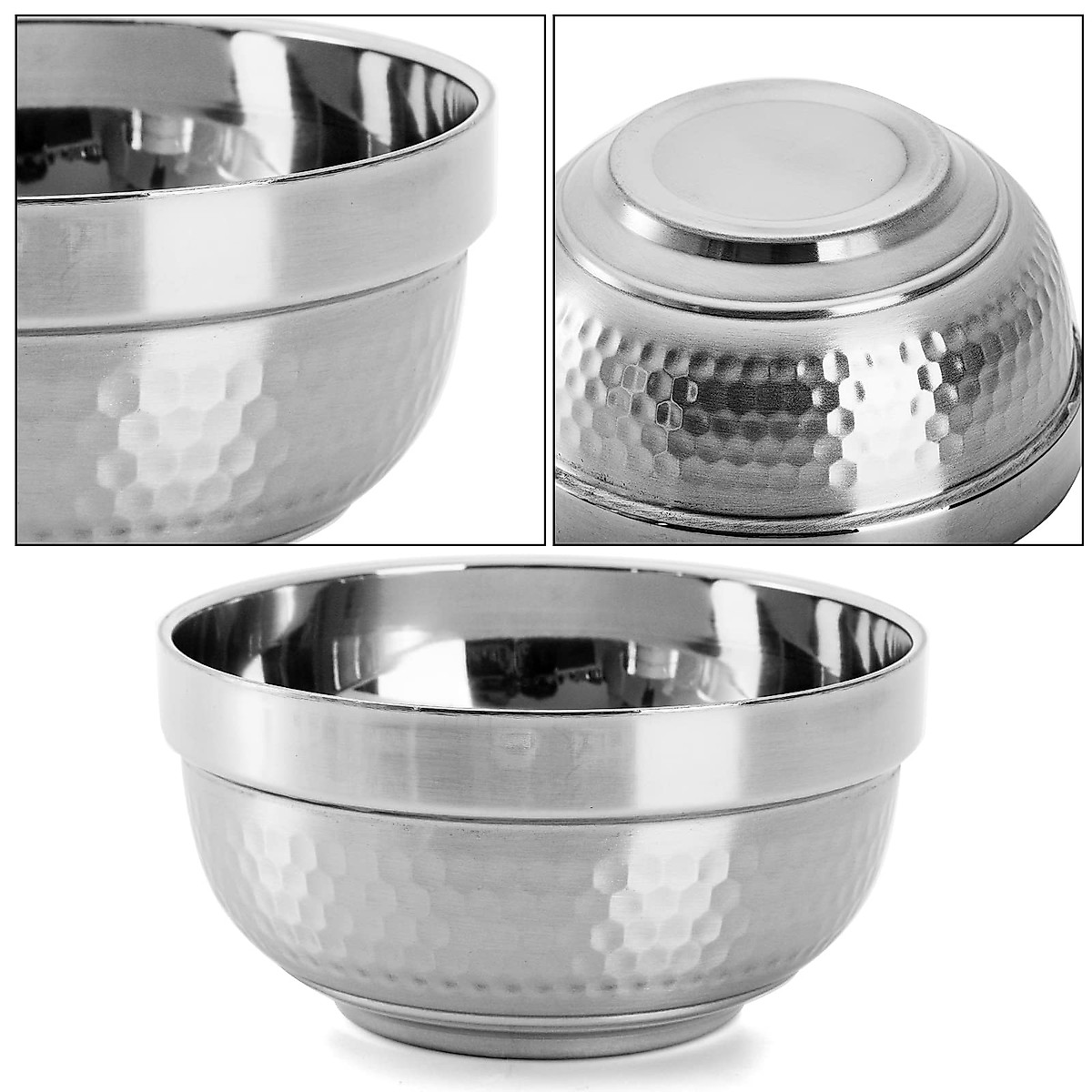 ZENFUN 6 Pack 304(18/8) Stainless Steel Bowls, 17 Oz Double-walled Insulated Bowls, Deep Round Soup Bowls Metal Snack Bowls, Anti-slip Bowls for Rice, Fruit, Ice cream, Food-grade Material