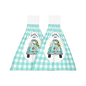 ZFUNCING Hand Tie Towel Set of 2,Teal Farm Truck Daisy Floral Gingham Check Hanging Kitchen Towels with Loop, Absorbent Tea Bar Dish Towel Fast Drying Towels for Bathroom,Pastoral Sunflower