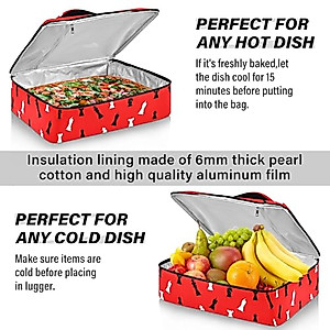 Kcldeci Insulated Thermal Food Carrier Insulated Casserole Carrier for Hot or Cold Food,Chess on Red Insulated Tote Bag for Potluck Cookouts Parties Picnic,Lasagna Lugger