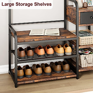 Fancihabor Hall Tree with Shoe Bench, Rustic Brown, 34.8"L x 11.8"W x 68.8"H