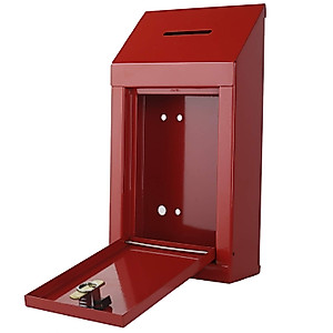 Secure Steel Collection Box with Top Slot and Lock with Keys - Wall Mountable with Pre-Drilled Holes, 10x6x2.5" Key Drop Box for Home Office (Red)