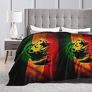 Throw Blanket Jamaican Lion Flag Ultra-Soft Micro Fleece Blanket for Couch Sofa Bed Living Room 50"X40"