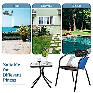 Tangkula Patio Rattan Dining Chairs, No Assembly All-Weather Wicker Stackable Chairs with Curved Backrest and Armrests, Outdoor Bistro Chair Set for Backyard, Garden, Poolside (20, Brown)