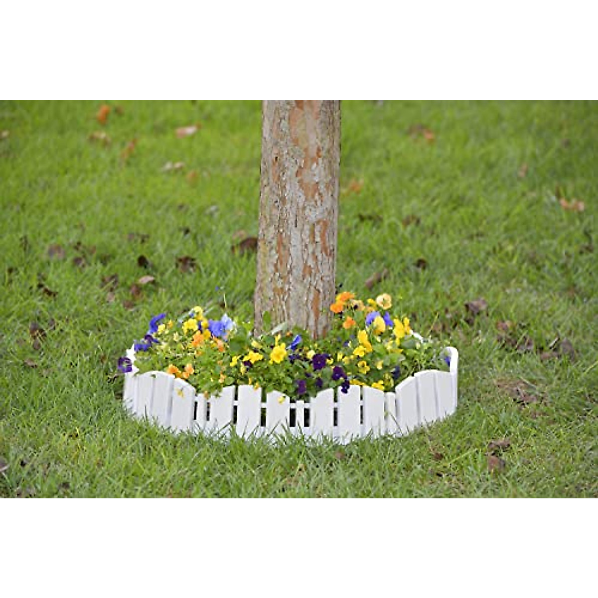 EasyFlex No-Dig Landscape Edging with Anchoring Spikes, 4.5 in. Tall Decorative Adirondack Wood-Look Fence Garden Border, 15 Foot Kit, White (3600WT-15C-6)