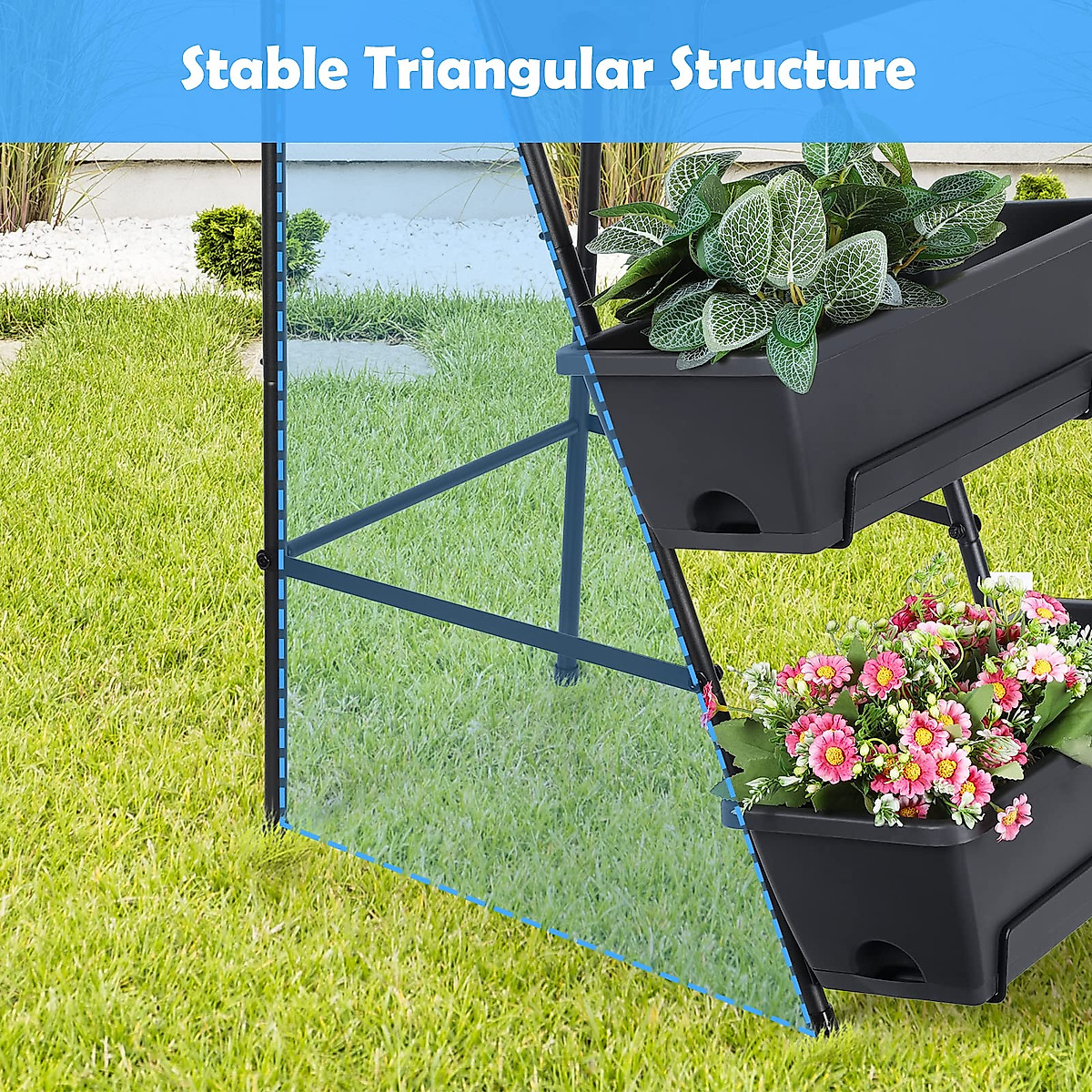 OYEAL Raised Garden Bed 4 Tier Vertical Garden Planter Indoor Outdoor Raised Planter Box with Legs Elevated Herb Garden Planter for Flowers Vegetables Plants, Grey