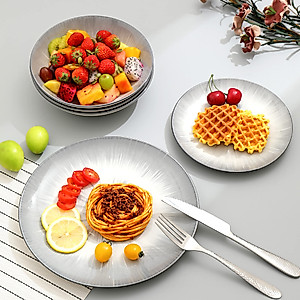 Bestone 12 Piece Round Kitchen Dinnerware Set,Plates and Bowls sets,Dishes, Plates, Bowls, Dish Set，Plates and Bowls,Service for 4, Chip Resistant Porcelain (gray)