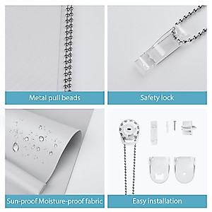 SUNFREE Blackout Roller Shades for Windows,58" W x 72" H, White,Pull Down Shades for Windows with Chain Cord, Roller Blinds for Living Room, UV Protection Room Darkening Shades Door Blinds