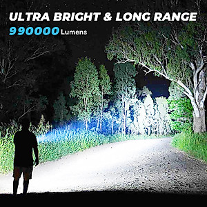 SKNSL Rechargeable Led Flashlights High Lumens: 990,000 Lumen Super Bright Flashlight, 7 Modes with COB Work Light, IPX6 Waterproof, Powerful Handheld Flash Light for Home, Camping, Hiking