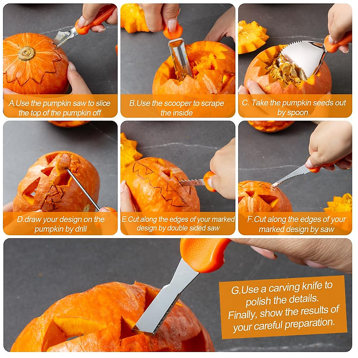 NWESTUN Halloween Pumpkin Carving Kit Tools, Professional Heavy Duty Carving Set, Stainless Steel Pumpkin Carving Set, Halloween Pumpkin Carving Tools-Gift for Halloween(7PCS)