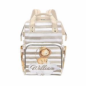 Personalized Lion Diaper Bag Backpack with Name Custom Mommy Nursing Baby Bags Nappy Bag Travel Daypack for Mom Gifts