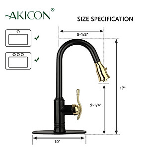 Two Tone Kitchen Faucet with Soap Dispenser and Air Gap, Single Handle Solid Brass High Arc Pull Down Sprayer Head Kitchen Sink Faucets with Deck Plate AK96415