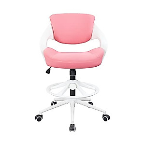 BOJUZIJA Drafting Tall Office Standing Computer Desk Chair with Foot Rest- Lumbar Support& Waist Support Function for Office &Home (Pink)