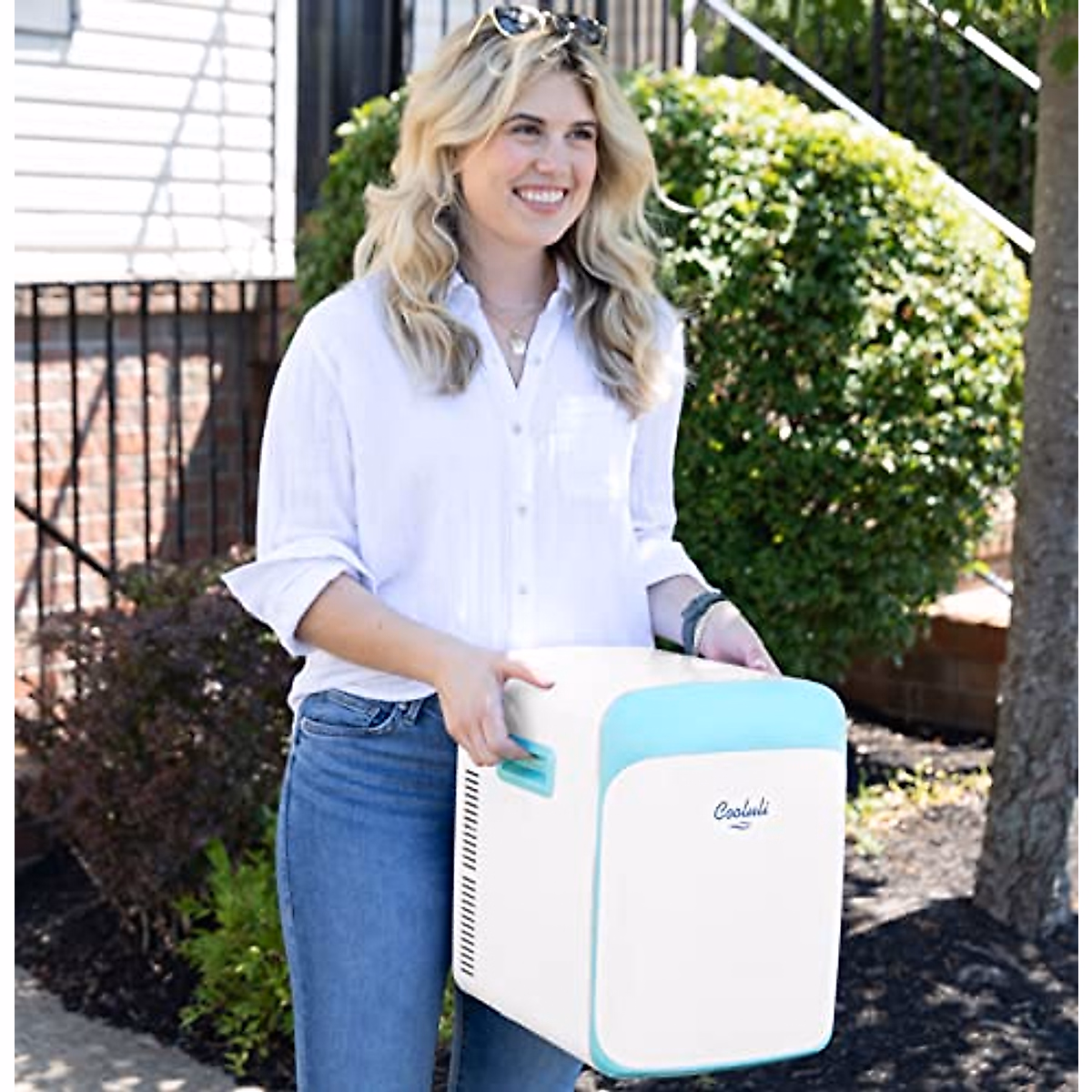 Cooluli 15L Mini Fridge for Bedroom - Car, Office Desk & College Dorm Room - 12V Portable Cooler & Warmer for Food, Drinks, Skincare, Beauty, Makeup & Cosmetics - AC/DC Small Refrigerator (Turquoise)