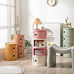 Round Bedside Table 2/3/4 Tier Plastic Nightstand Storage Unit Chest W/Drawers & Sliding Door Nordic Modern Bedside Cabinet for Bedroom