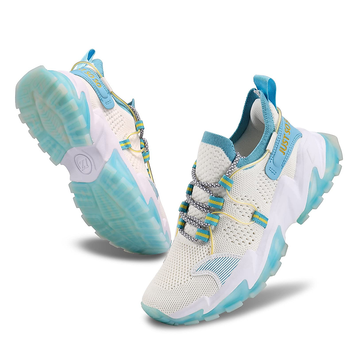 AMLANG Womens Fashion Sneakers Mesh Slip on Running Walking Exercise Shoes White Blue Size 9.5