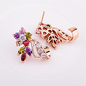 BISAER Rose Gold Plated Flower Stud Earrings Multicolor Cubic Zirconia Earrings for Women CZ Jewelry Gifts Colorful CZ Earring