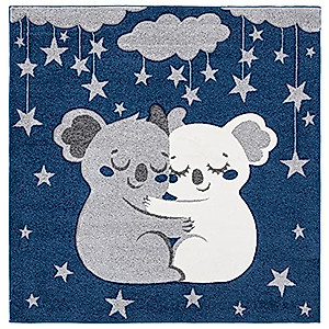 SAFAVIEH Carousel Kids Collection 5'3" Square Navy/Grey CRK195N Koala Hug Non-Shedding Nursery Playroom Area Rug