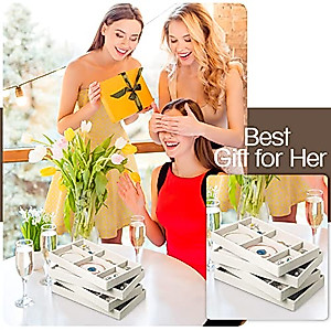 16 Pcs Small Stackable Jewelry Organizer Trays for Drawers, 8.3x5x1 Inch Small Velvet Jewelry Closet Dresser Inserts Divider Rings Earring Storage Display Gift for Women Girl Wedding Birthday (Beige)