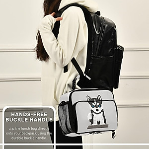 Pfrewn Dog Lunch Box for Kids Adults Siberian Husky Puppy Insulated Lunch Bag with Shoulder Strap Reusable Cooler Bags Lunch Tote for Office School Girls Boys Teens
