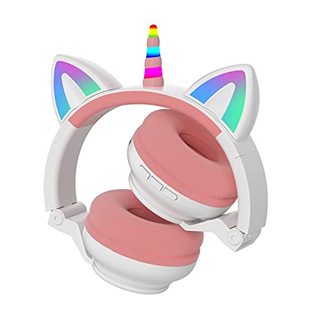 YUSONIC Unicorn Kids Headphones,Unicorn Bluetooth Headphones Foldable for Girls Boys Toddlers Phones/ipad/Amazon fire,Light Up Kids Wireless Headphone Birthday Gifts (White+Pink)