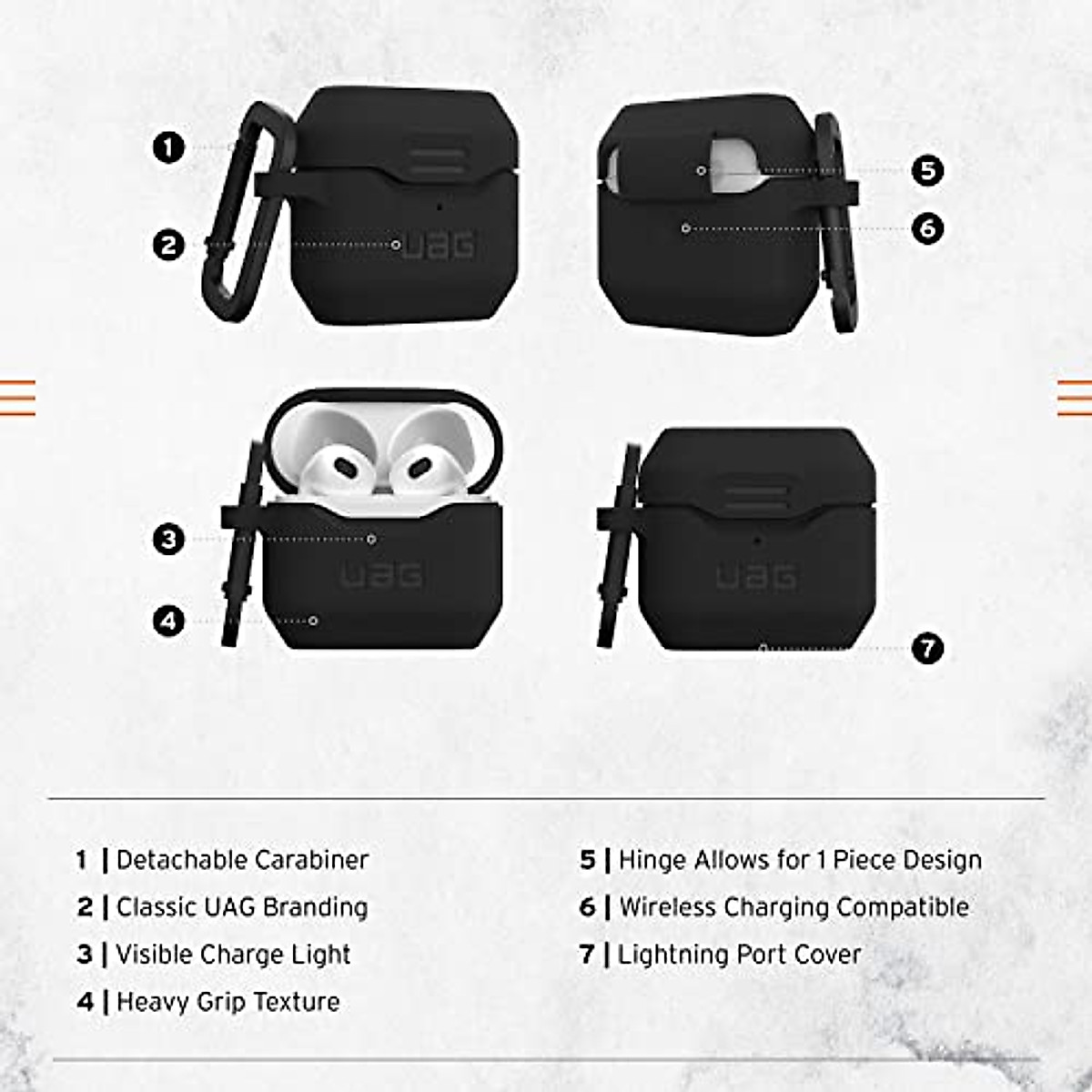 URBAN ARMOR GEAR UAG Designed for AirPod Case Black (3rd Generation 2021) Durable Protective Soft-Touch Silicone with Detachable Carabiner, Standard Issue Series