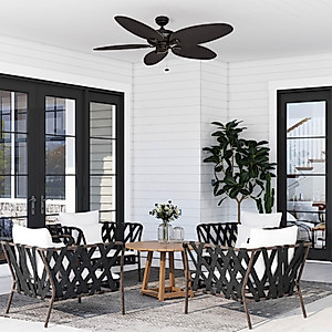 Honeywell Ceiling Fans Duval 52 Inch Ceiling Fan, Quick 2 Hang Indoor/Outdoor Ceiling Fan with Pull Chain, Tri-Mount 5 Blade Tropical Design, ETL Damp Rated, Bronze (50201-01)