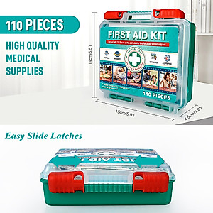 General Medi 110 Pieces Small First Aid Kit - HardCase First Aid Box - Contains Premium Medical Supplies for Travel, Home, Office, Vehicle, Camping, Workplace & Outdoor