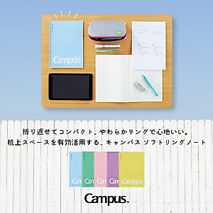 KOKUYO Spiral Lined Notebook, 5 Pack 10'' x 7'' Pastel Journal B5 Campus Soft Ring Notebooks with Dot 7 mm Ruled, 40 Sheets, 1 Subject Notebook, Note Taking for School. Japan Import (SU-S111AT)