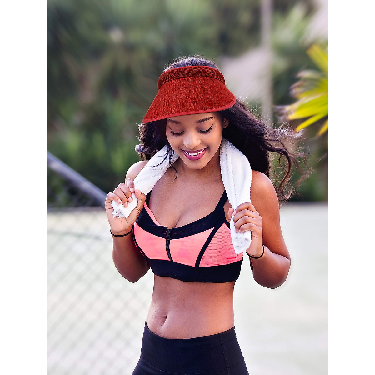 Sun Visor Hats for Women Men Clip on Wide Brim Visor Hats Sports Tennis Golf Cap for Travel Outdoor Activity (Black, White, Navy Blue, Red,4 Pieces)