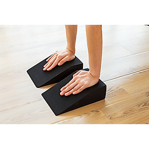 StrongTek Yoga Foam Wedge Blocks (Pair) Soft Wrist Wedge, Supportive Foot Exercise Accessories, Balance, Strength, Yoga Strap, Pilate, Fitness, Squat, Pushup, Plank, EVA Riser yoga block set (black)