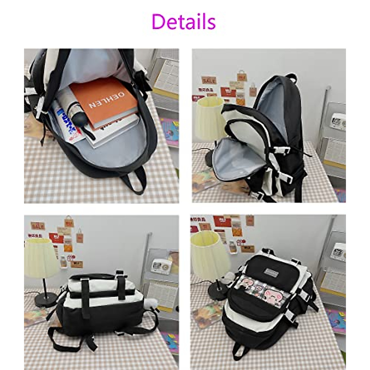 Kawaii Backpack for Girls Japanese Backpack Waterproof Nylon with Cute Pendant School Bookbags Aesthetic Backpack Travel Bag