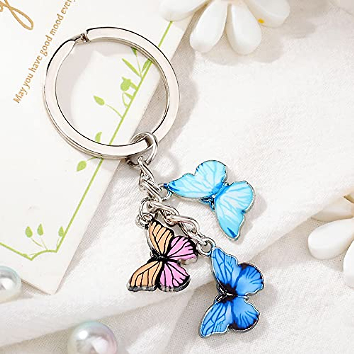 GloryMM Multicolor Butterfly Pendant Keyring Butterfly Keychain Colorful Butterfly Cute Bag Charm for Women,Style C