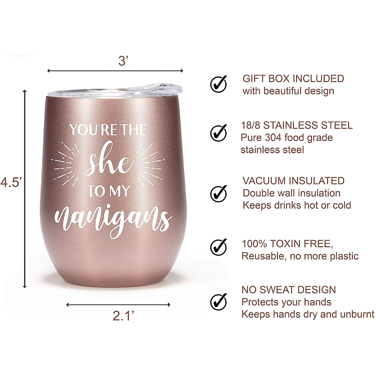 Bestie Gifts for Women - 12oz Best Friend Wine Glass Tumbler Cup - Funny Gift for BFF, Unique Friendship Presents for her, Rose Gold travel coffee mug