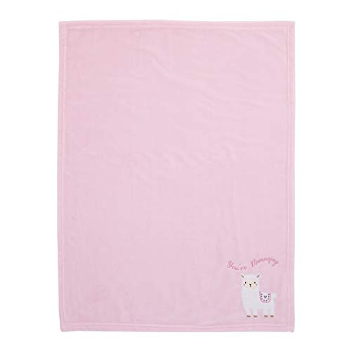 NoJo Little Love Sweet Llama & Butterflies Super Soft Pink Baby Blanket with Applique & Embroidery, Pink, Ivory