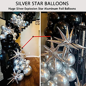TemBelle 10PCS Silver Star Balloons, Huge Silver Explosion Star Aluminum Foil Balloons for Birthday Party Graduation Baby Shower Wedding Holiday Disco Party Balloon Decoration Supplies
