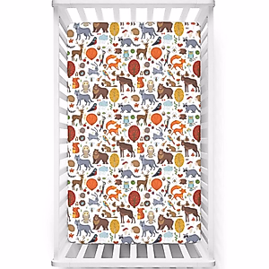 Forest Themed Fitted Mini Crib Sheets,Portable Mini Crib Sheets Soft Toddler Mattress Sheet Fitted - Great for Boy or Girl Room or Nursery, 24“ x38“,Multicolor