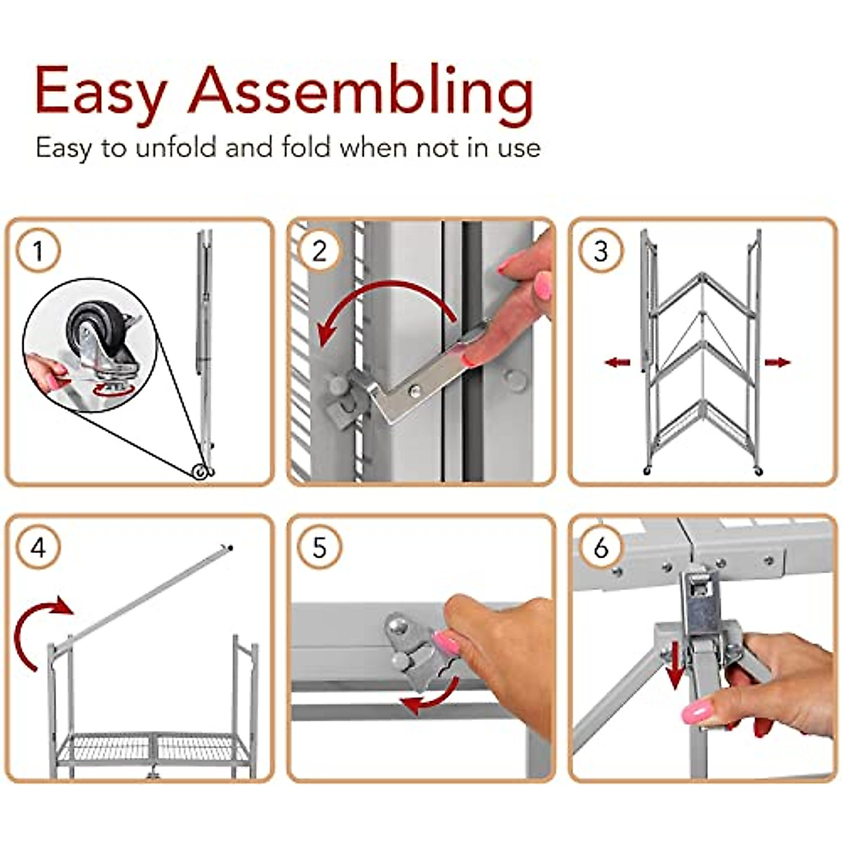 Origami R5 Foldable 4-Tier Garage Shelving Heavy Duty Shelving with Wheels, Metal Storage Rack Holds 1000 pounds, Garage Storage Rack & Organization, Storage Shelving (Rose Gold, R5 2-Pack)