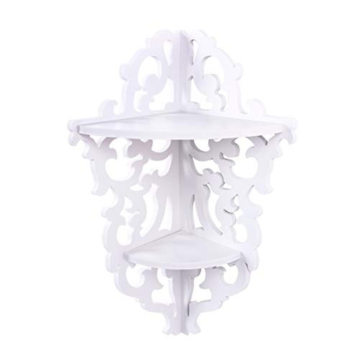 Yosoo Corner Shelf, 2 Tier Wall-Mounted Carved Home Bathroom Corner Shower Storage Shelf White Corner Display Rack