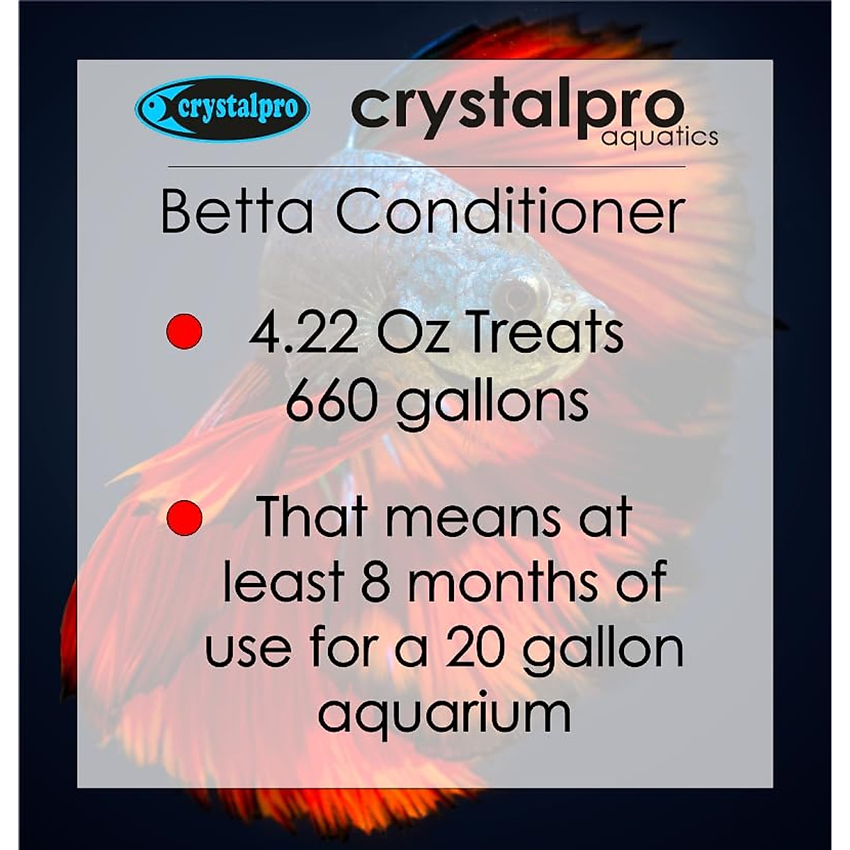 Crystalpro Betta Water Conditioner 4.22 Oz - Treats 660 Gallons - Additional Minerals Neutralizes Chlorine Concentrated Aquarium Water Conditioner for Betta Fish Tank Ideal for Betta Fish Care