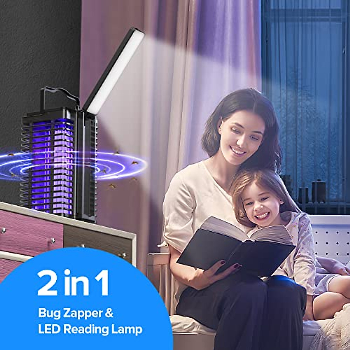 Bug Zapper Indoor, Mosquito Zapper Outdoor Electric, Solar Mosquito Trap Cordless & Rechargeable, Mosquito Zapper with Reading Lamp, 4200V 2 in 1 Mosquito Killer