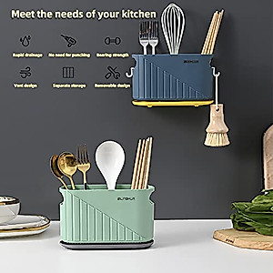 Jaugufiy Kitchen Cutlery Drainer Utensil Holder Cutlery Storage Box Wall-Mounted Tableware Storage Holder Utensil Caddy Flatware Organizer Countertop (White)