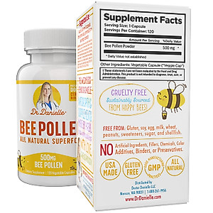 Bee Pollen from Dr. Danielle, Natural Bee Pollen Supplement, 500mg, 120 Veggie Capsules