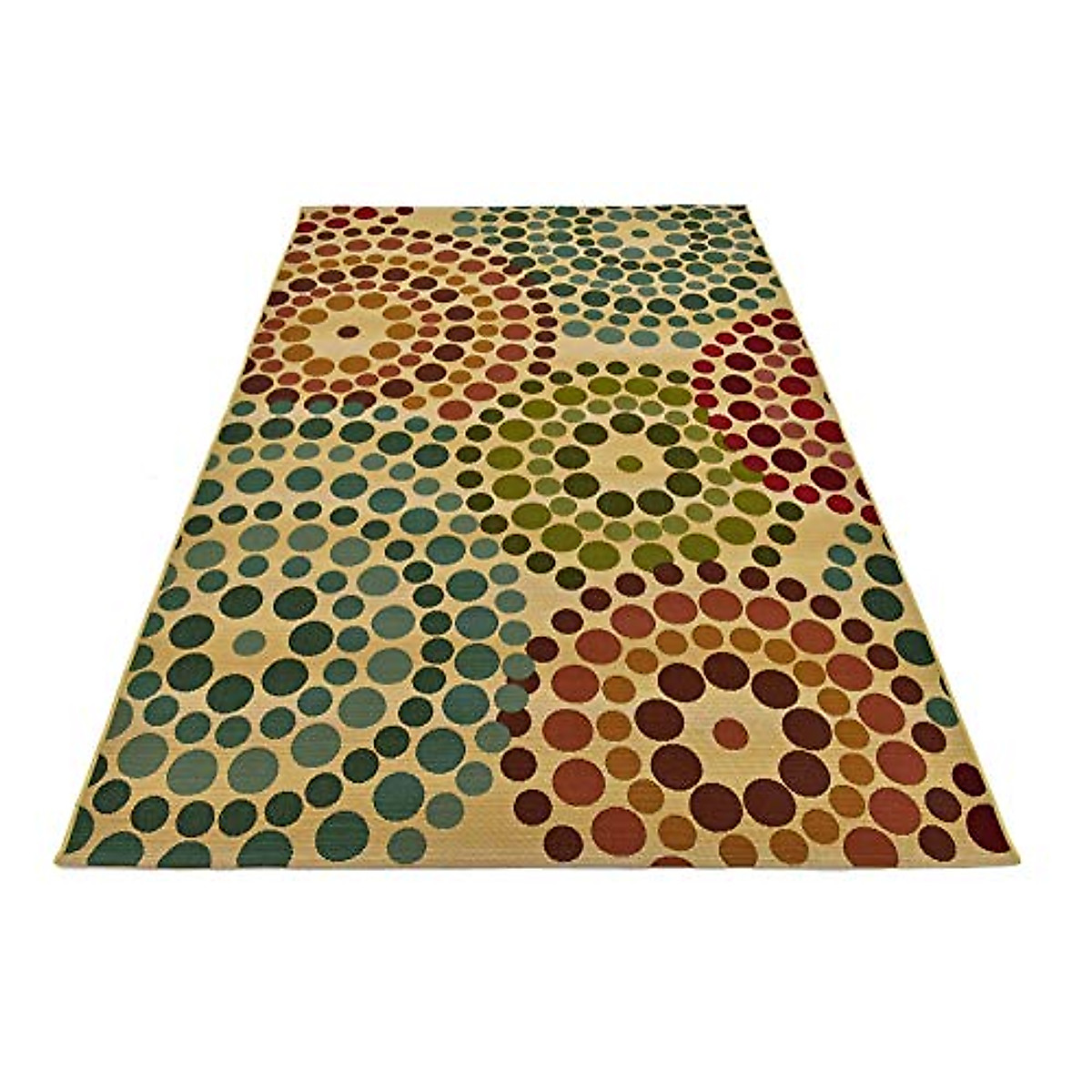 Unique Loom Modern Collection Geometric, Abstract, Circles, Colorful, Indoor and Outdoor Area Rug, 5 ft 3 in x 8 ft, Beige/Blue