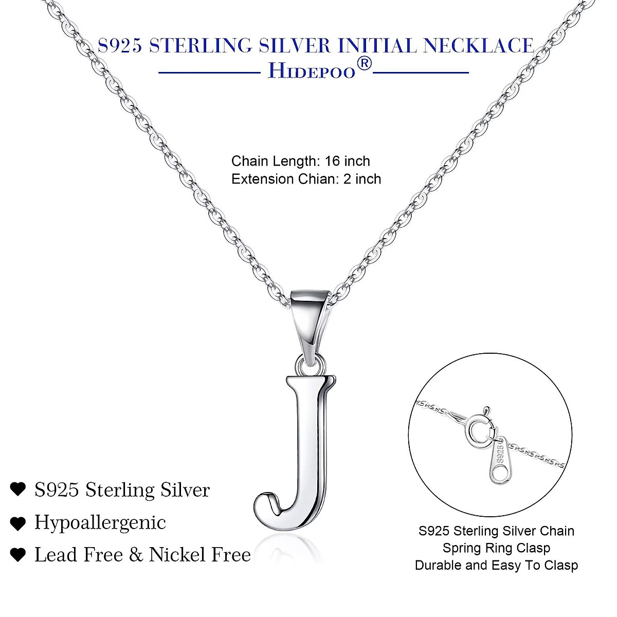 Hidepoo Sterling Silver Initial Necklaces for Women, Dainty Silver Initial Necklaces for Women Personalized Letter J Pendant Initial Necklaces Silver Initial Necklaces for Women Gifts Jewelry