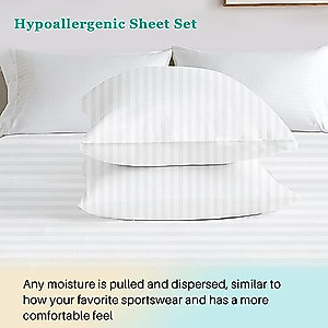 JOOKI Striped Bed Sheets Set Full, 100% Microfiber Full Size Sheets Set Luxury Hotel Soft Cooling Sheets, 16" Deep Pocket Sheets, Breathable Wrinkle Free 4 Piece Bedding, White
