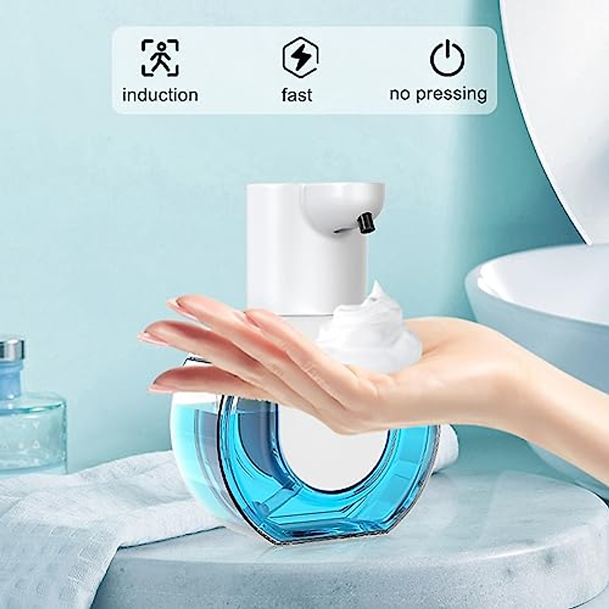 EKDJKK Automatic Foaming Soap Dispenser, 4 Level Adjustable Rechargeable Smart soap Dispenser, 14.5oz/430ml Wall Mount Touchless Hand Soap Dispenser for Bathroom Countertop, Kitchen(Foam)