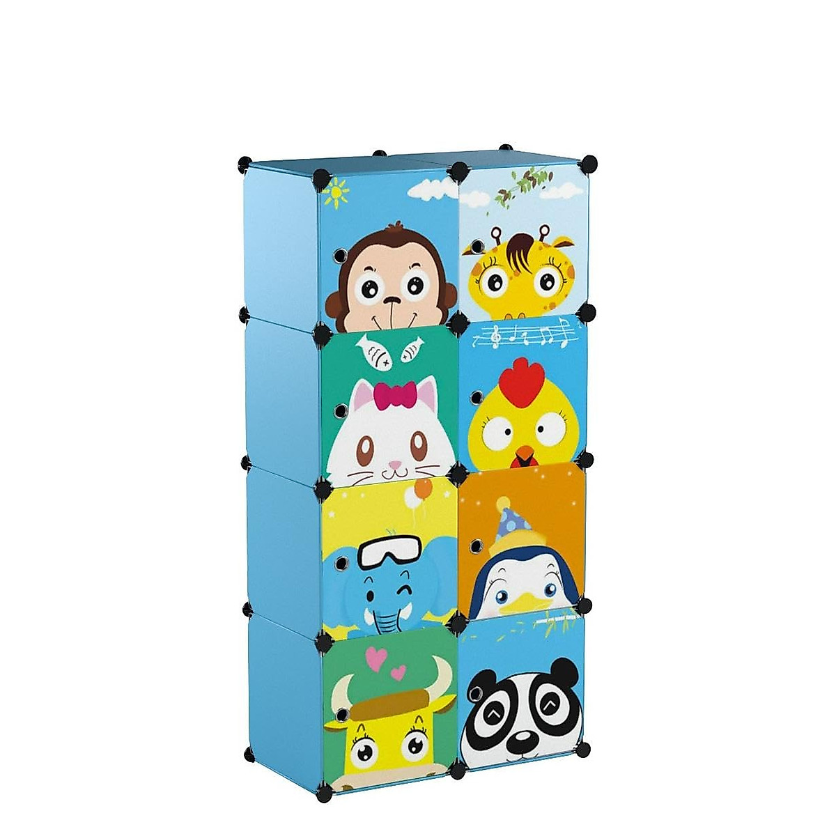 MAGINELS Children Wardrobe Kid Dresser Cute Baby Portable Closet Bedroom Armoire Clothes Hanging Storage Rack Cube Organizer(Blue, 6 Cube & 1 Rod)