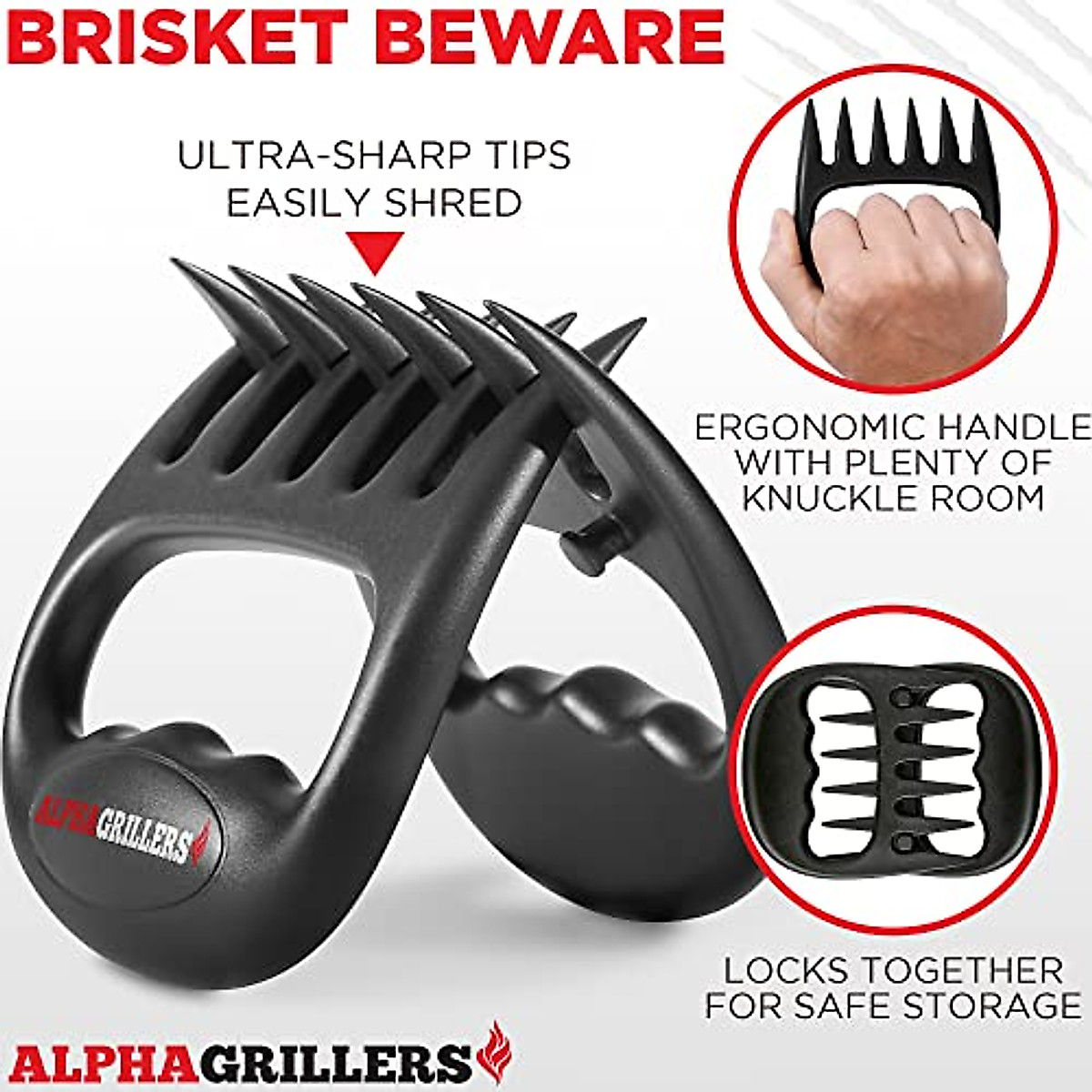 Alpha Griller Meat Claws for Shredding & Meat Shredder Tool - Meat Shredder Claws & Bear Claws for Shredding Meat, Smoker Accessories for BBQ Gifts for Men & Stocking Stuffers for Men